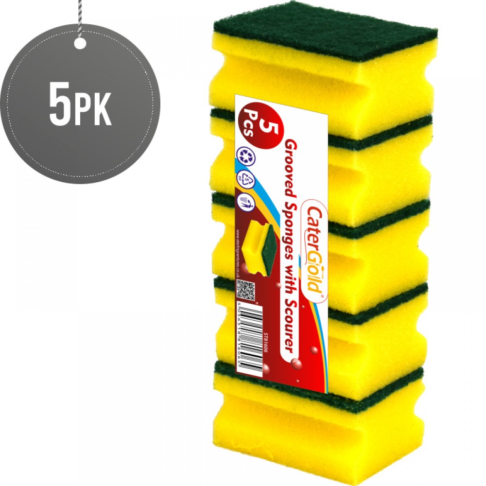 CaterGold Grooved Foam Sponge Scourers 5pack | Visit Cash and Carry